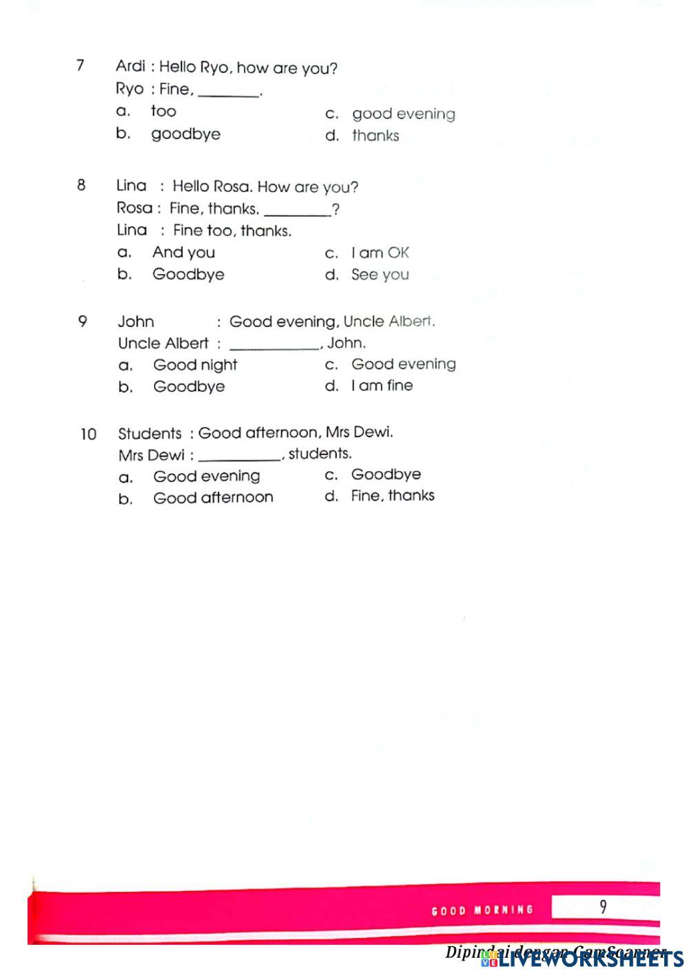 Greeting interactive worksheet for 4 | Live Worksheets