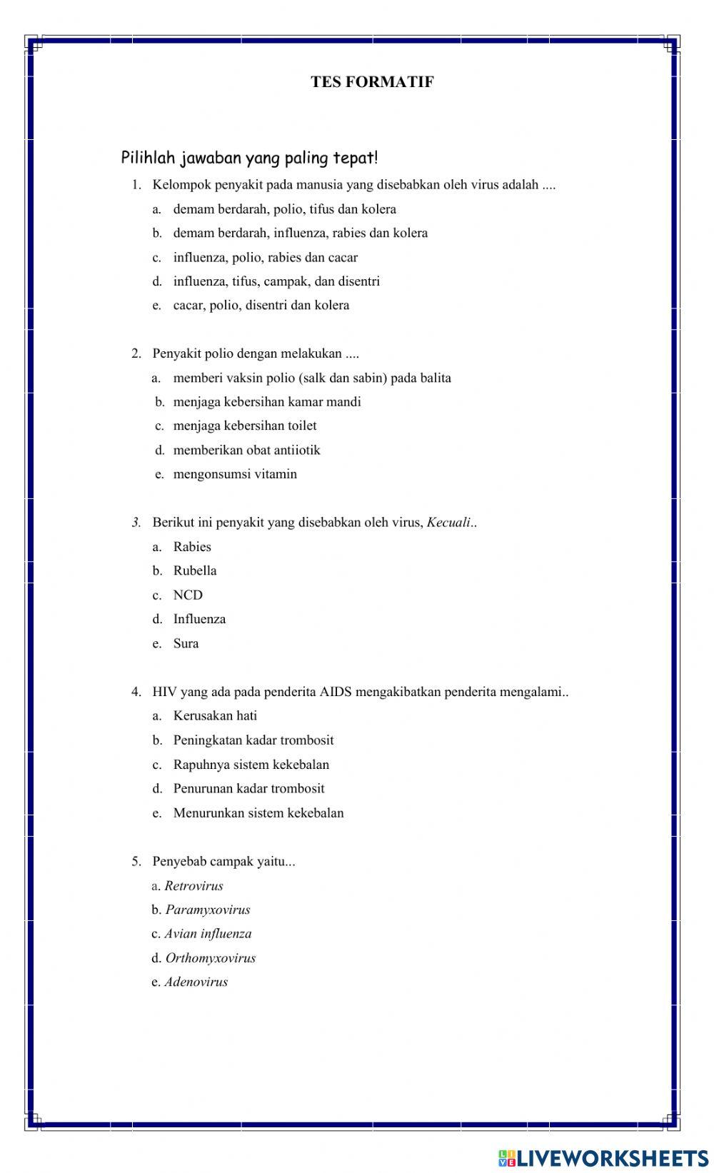 Tes formatif | Free Interactive Worksheets | 1253227