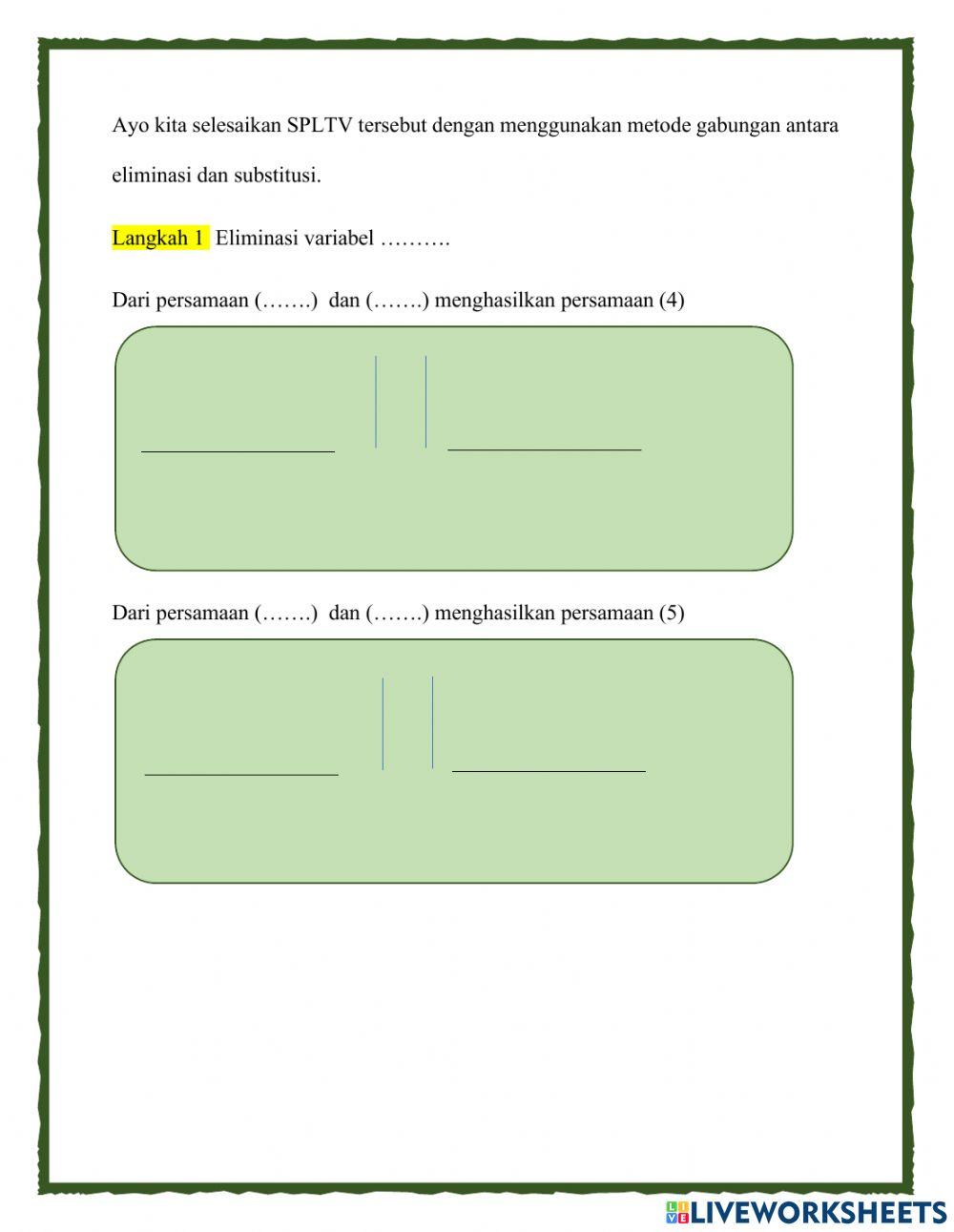 SPLTV Metode Gabungan worksheet | Live Worksheets