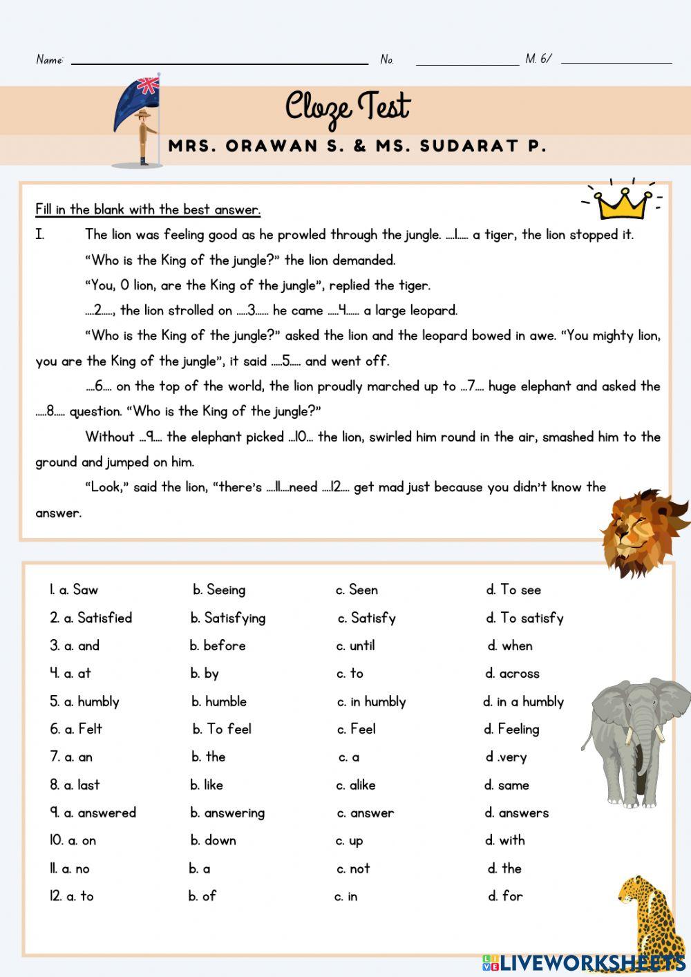 Exercise Cloze Test 3290440 | SudaratPol