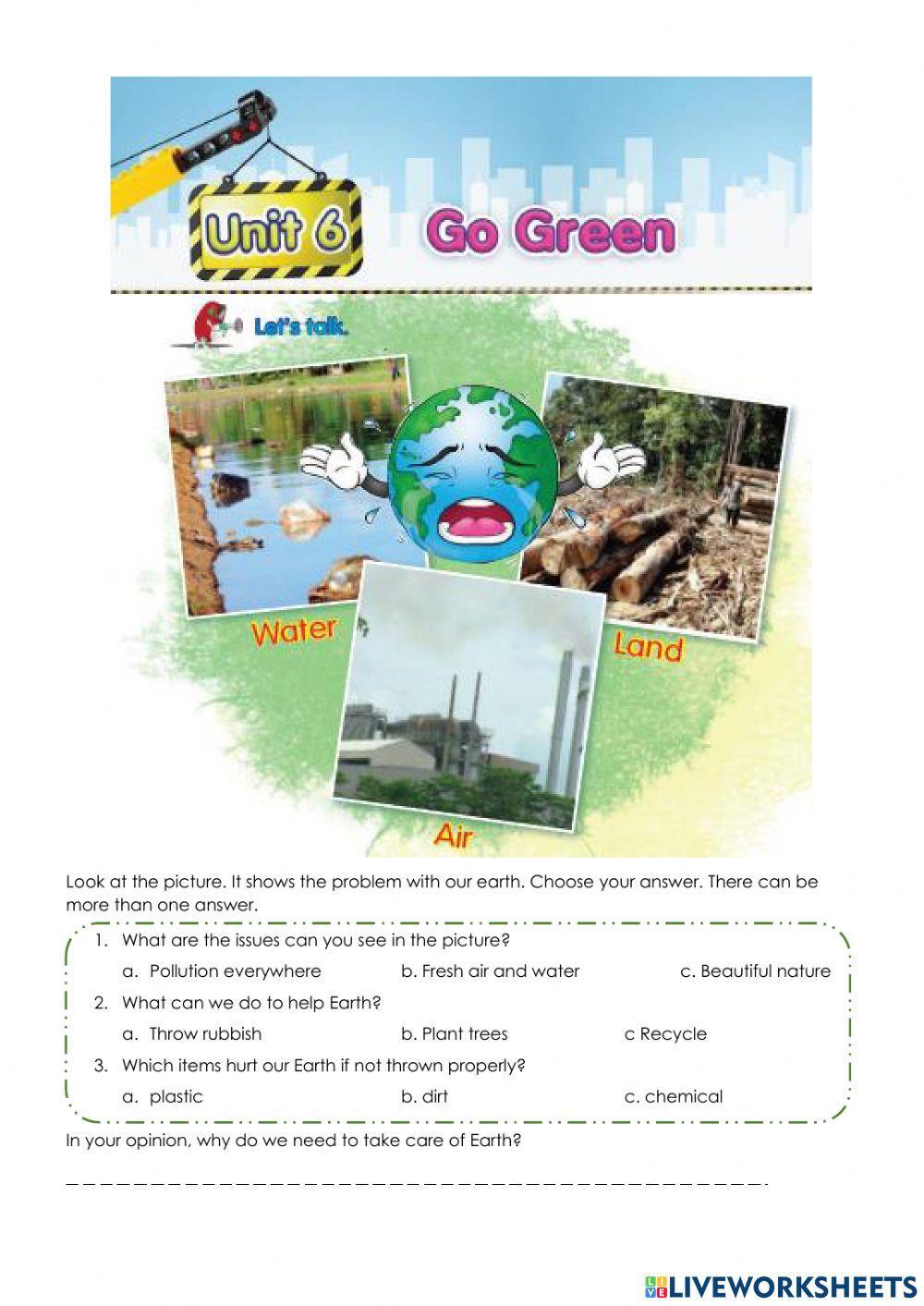 Go Green online exercise for Year 6 | Live Worksheets