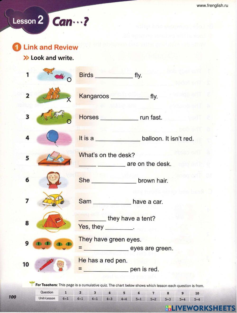 Kids-A1 p2-Grammar Lesson Can-Can't- Review have-has online exercise for | Live Worksheets