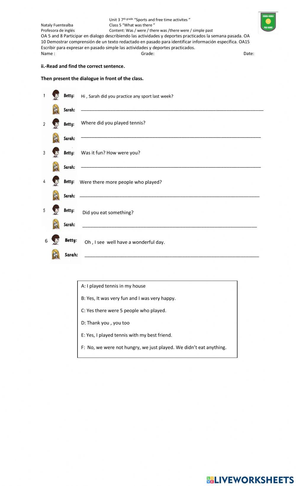 Class 5 unit 3 7th grade worksheet | Live Worksheets