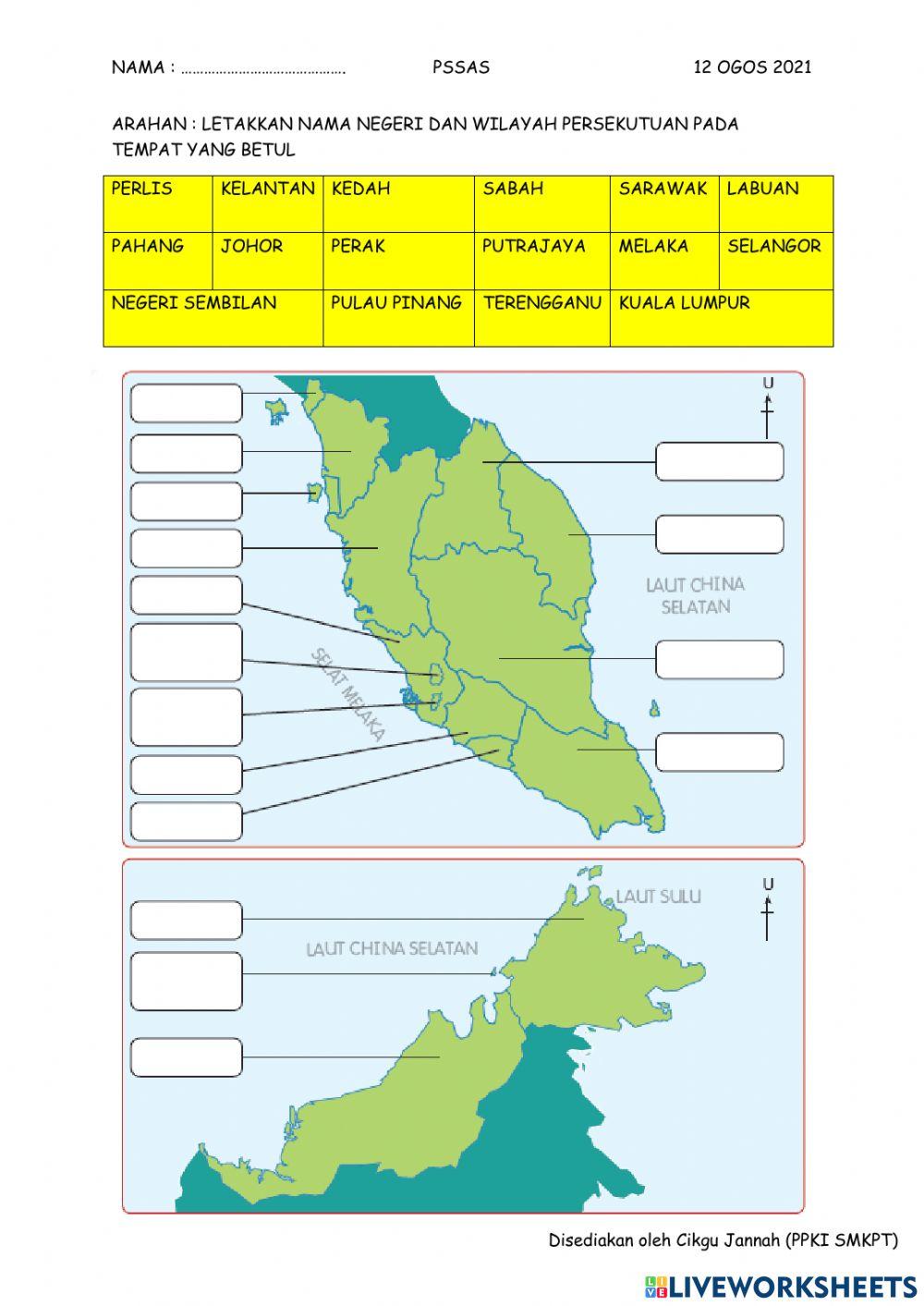 Peta Malaysia exercise for PPKI | Live Worksheets