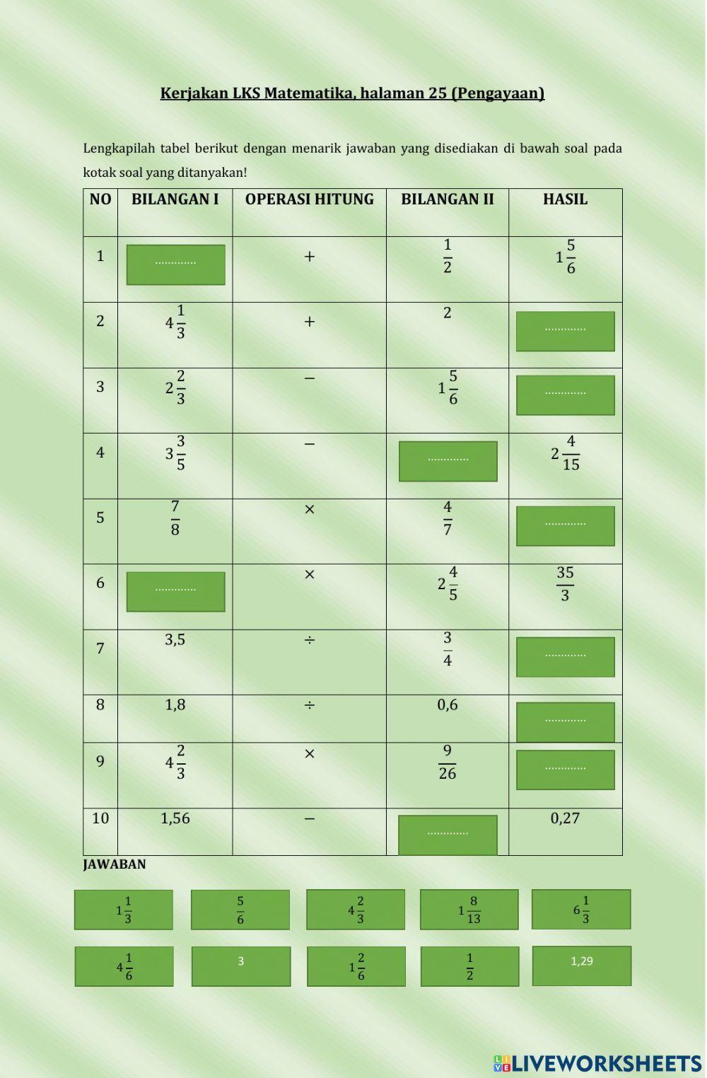 Lks matematika halaman: 25 worksheet | Live Worksheets