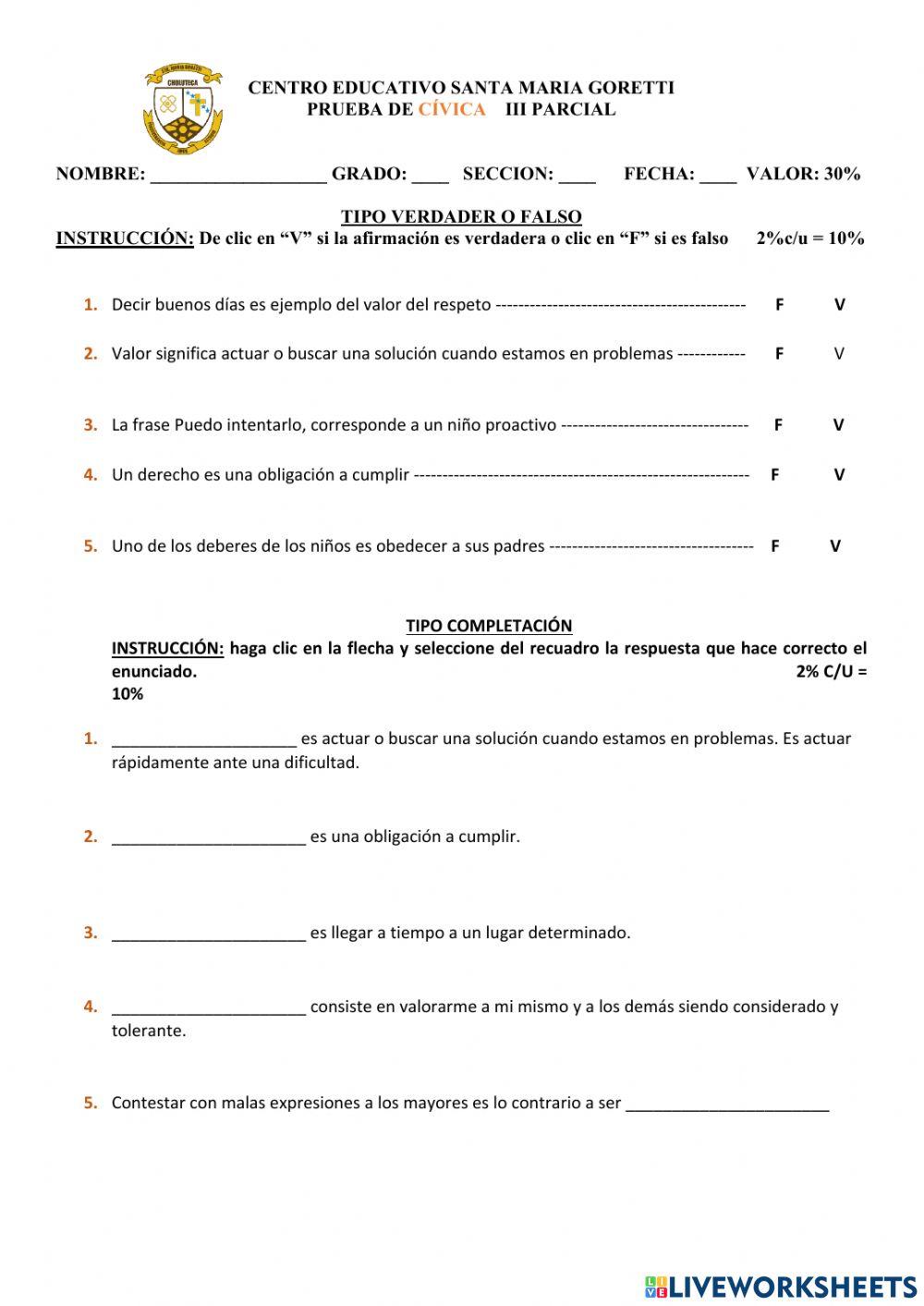 Examen 1255534 | Melissa Meraz Mendoza | Live Worksheets