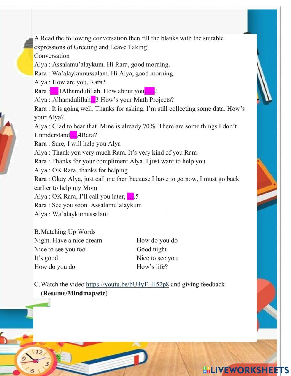 Greeting and Leave Taking online activity | Live Worksheets