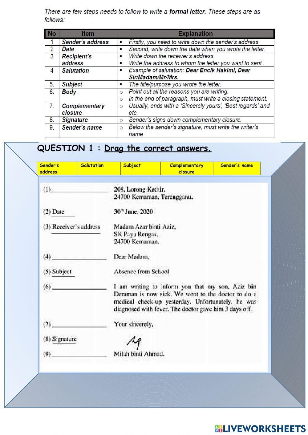 A formal letter activity | Live Worksheets