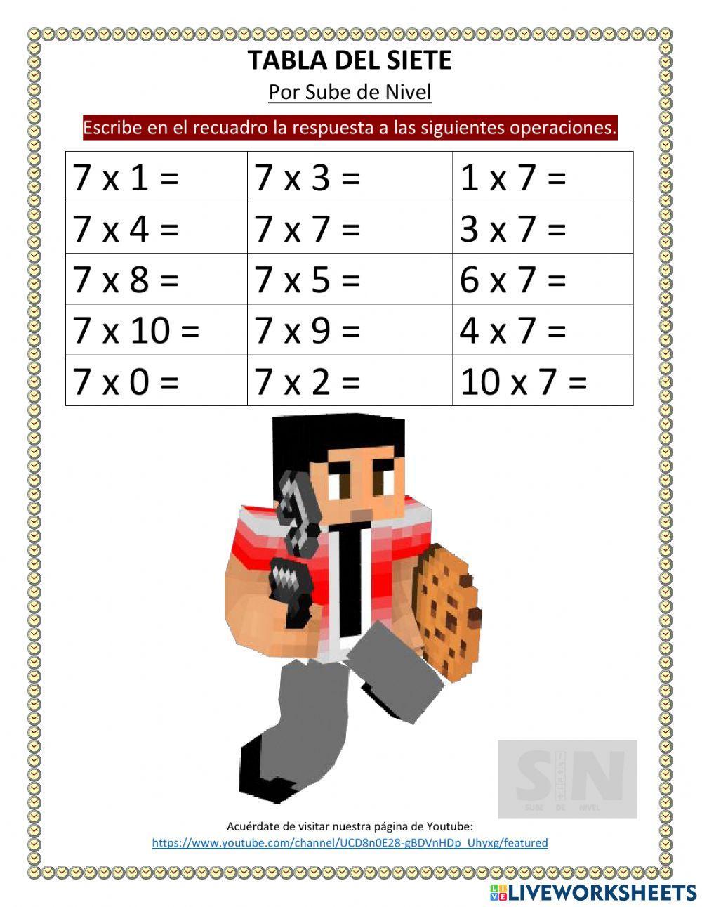 Tabla del siete con Minecraft 1255665 | SUBE DE NIVEL