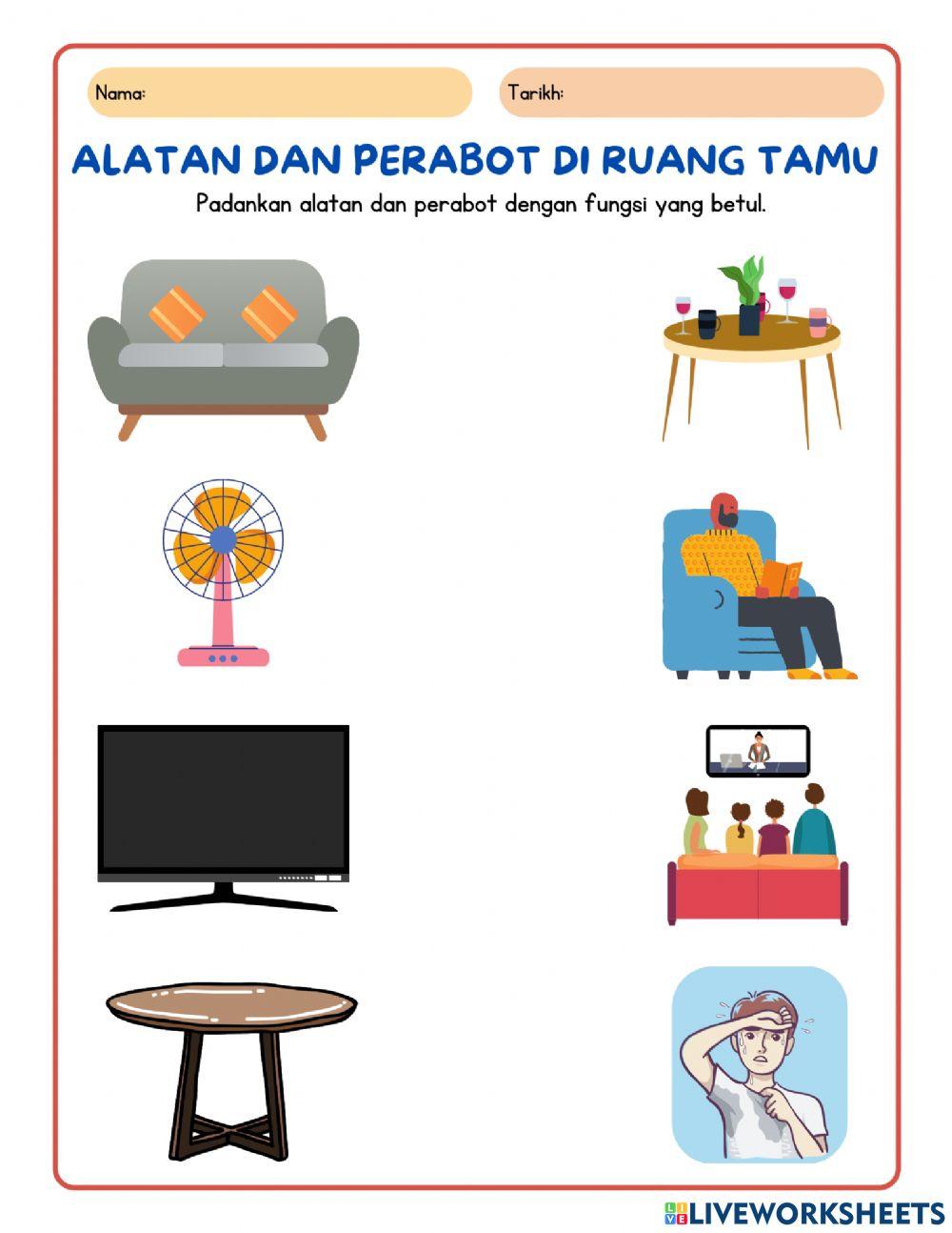 Fungsi Alatan dan Perabot di Ruang Tamu worksheet | Live Worksheets
