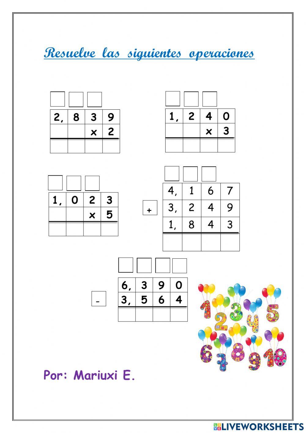 Operatoria worksheet for Cuarto | Live Worksheets