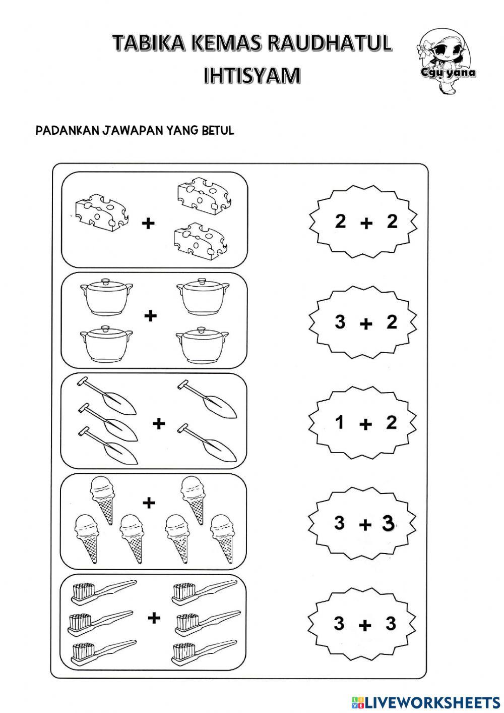 Tambah online exercise for preschool | Live Worksheets