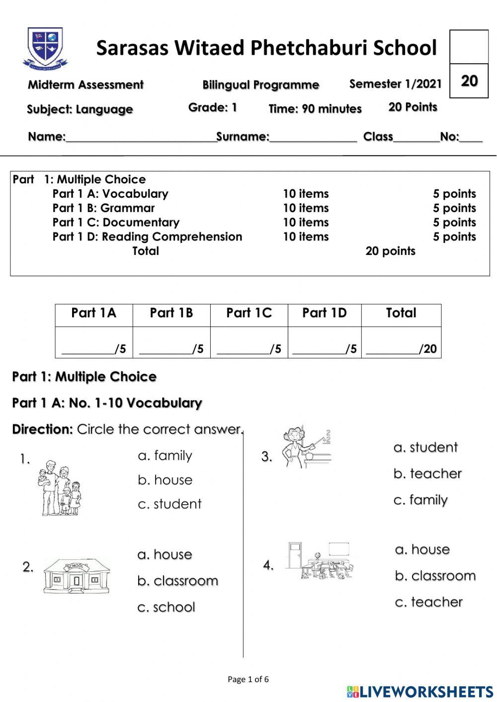 Grade 1 - Language - Assessment 3668412 | alicedee | Live
