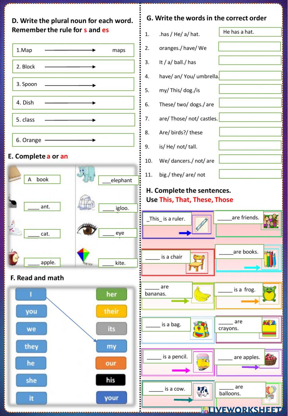 Grammar online exercise for Grade1 | Live Worksheets