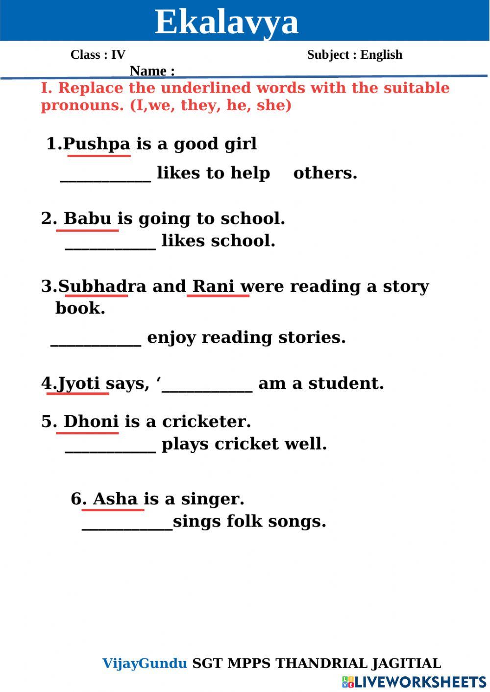 4th eng ekalavya 6 by VIjayGundu worksheet | Live Worksheets