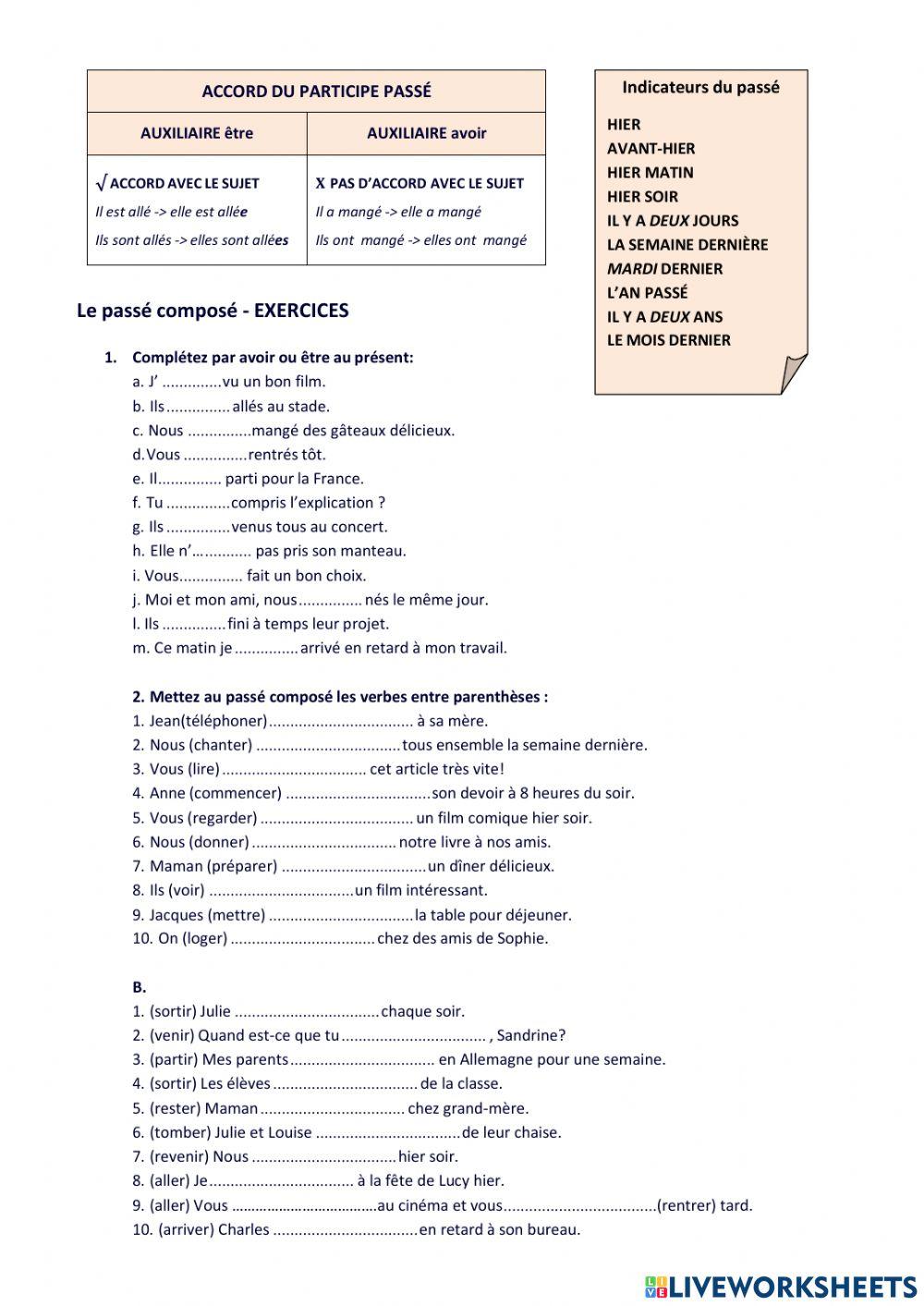 DEVOIR 1 Révision du Passé Composé 3668528 | Aiko Varela