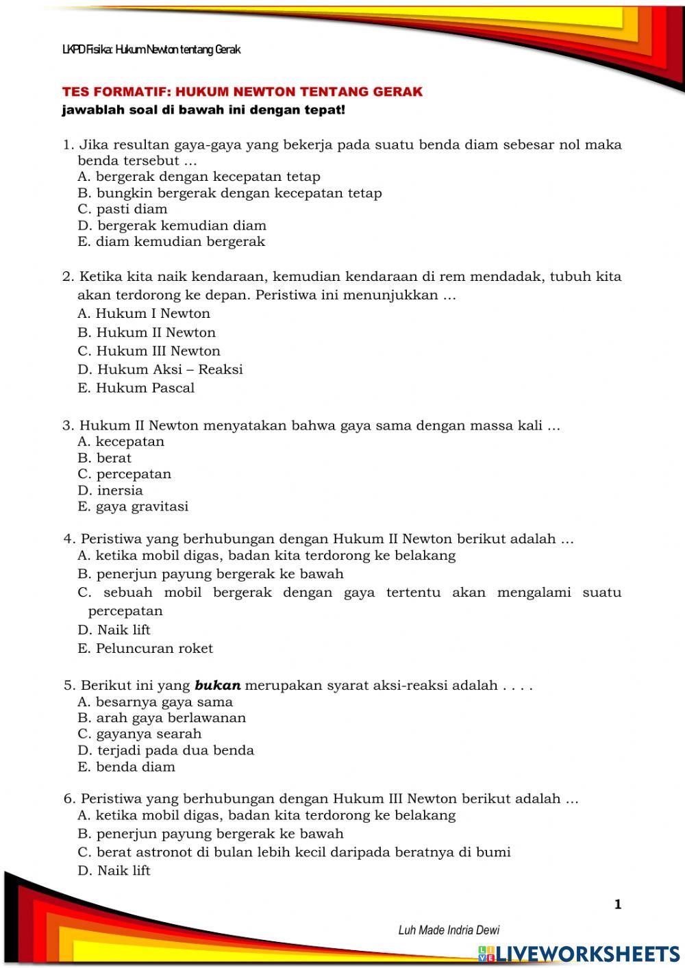 Tes formatif set 2 worksheet | Live Worksheets