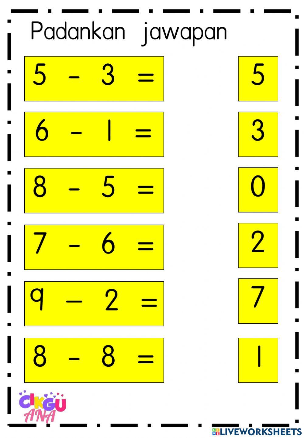 Matematik awal interactive activity for prasekolah | Live Worksheets