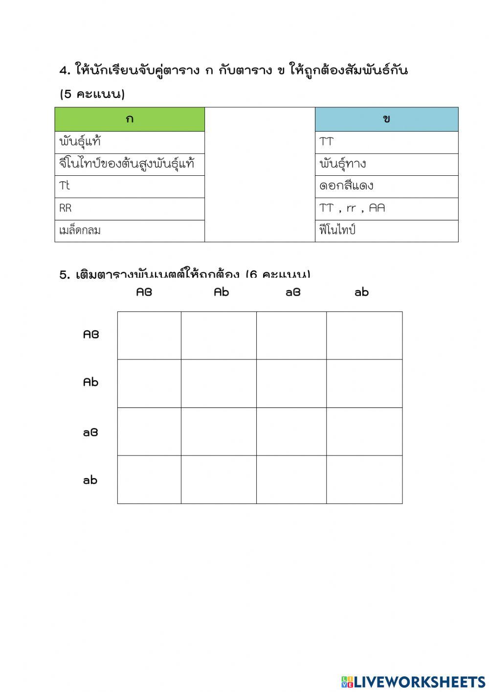 Biology M.4 1257716 | Rungnapha Wongpim | LiveWorksheets