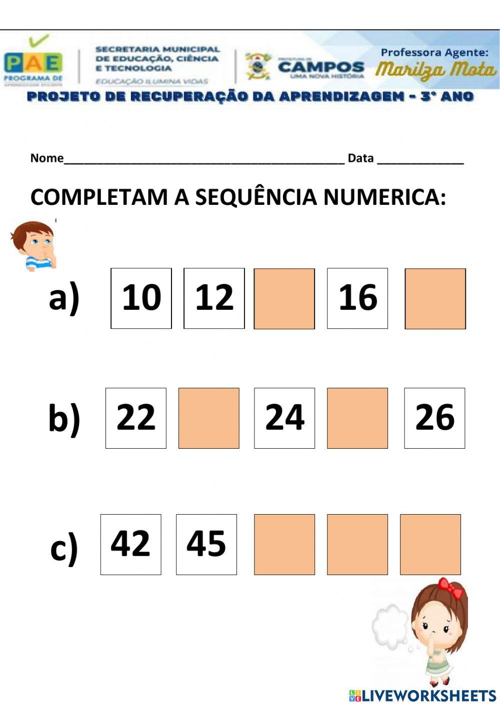 Ordem numérica online worksheet for ano 3 | Live Worksheets