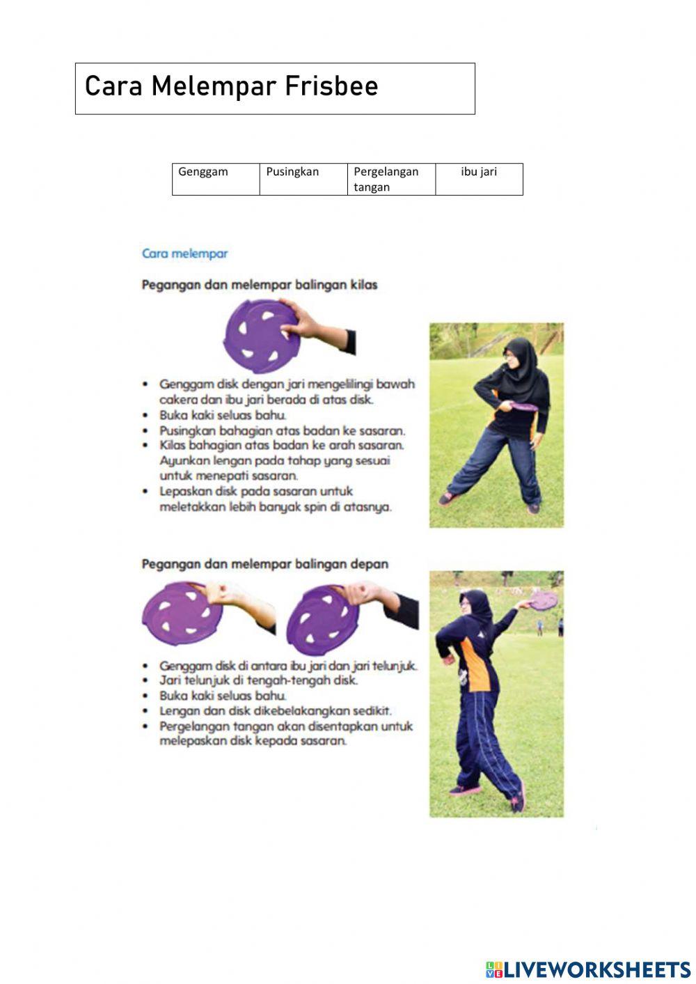 Frisbee kssmpk tingkatan 1 pjk interactive worksheet | Live Worksheets