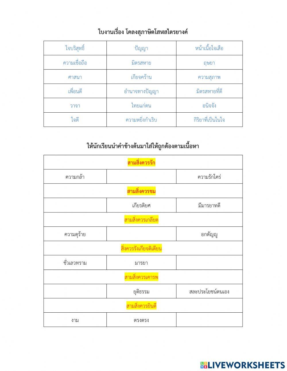 3672482 ใบงานเรื่อง โคลงสุภาษิตโสฬสไตรยางค์