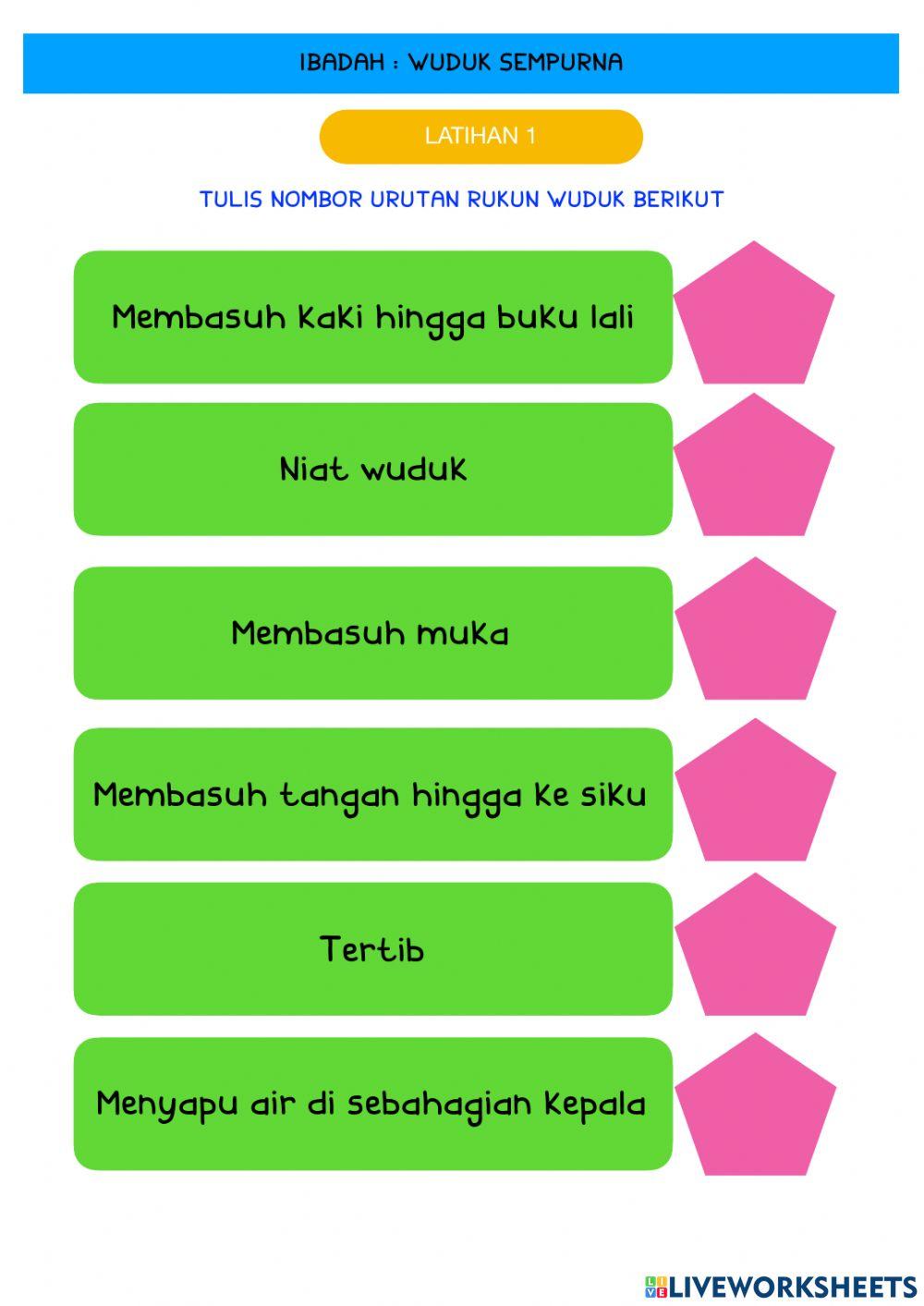 Ibadah : wuduk … | Free Interactive Worksheets | 1258302