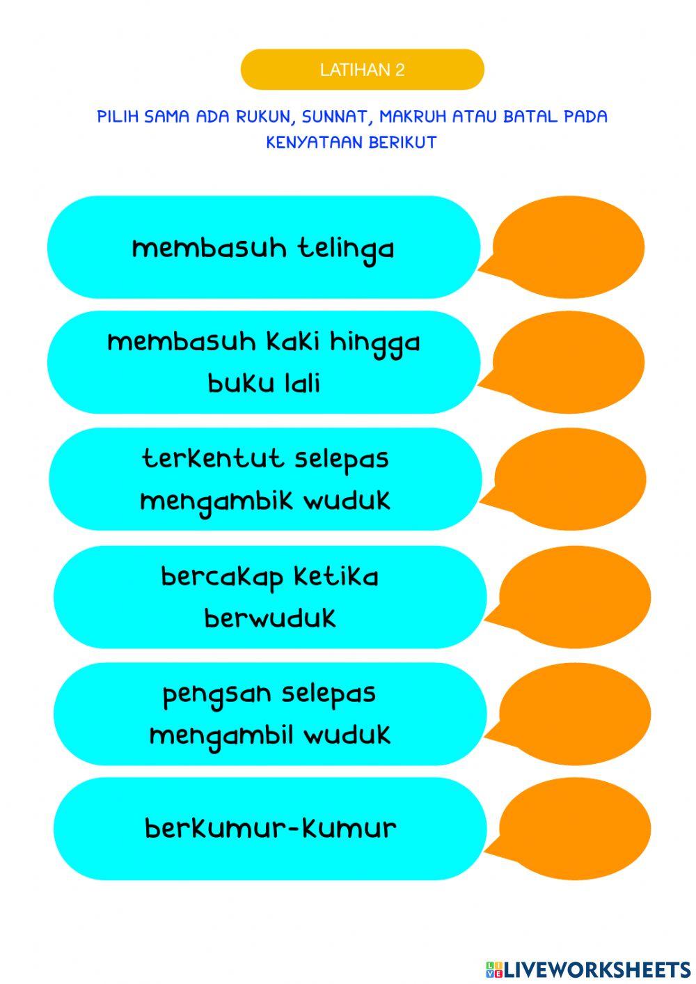 Ibadah : wuduk … | Free Interactive Worksheets | 1258302