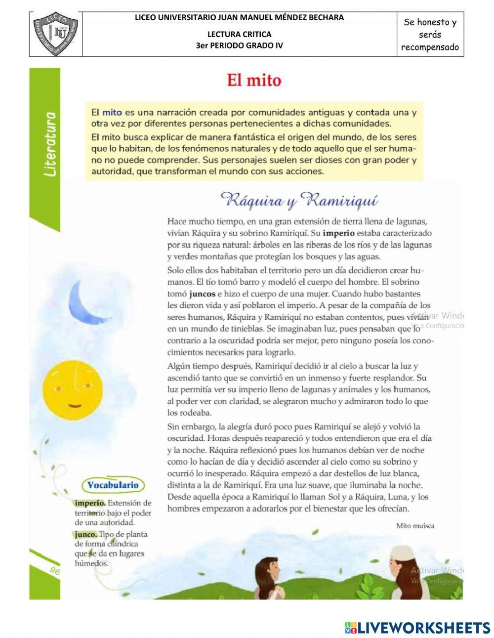 El mito activity for Grado 4 | Live Worksheets