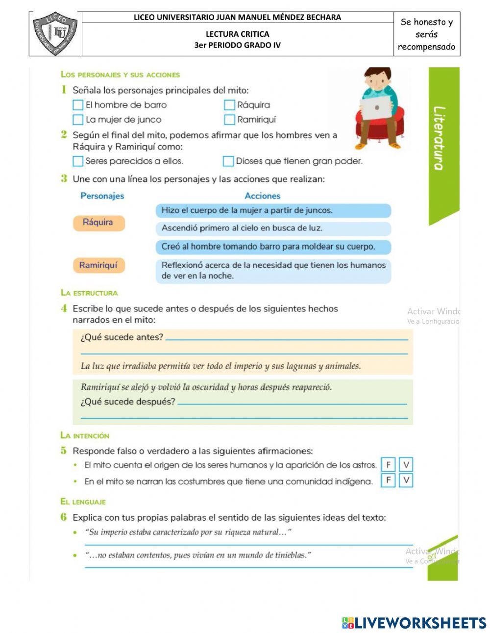 El mito activity for Grado 4 | Live Worksheets