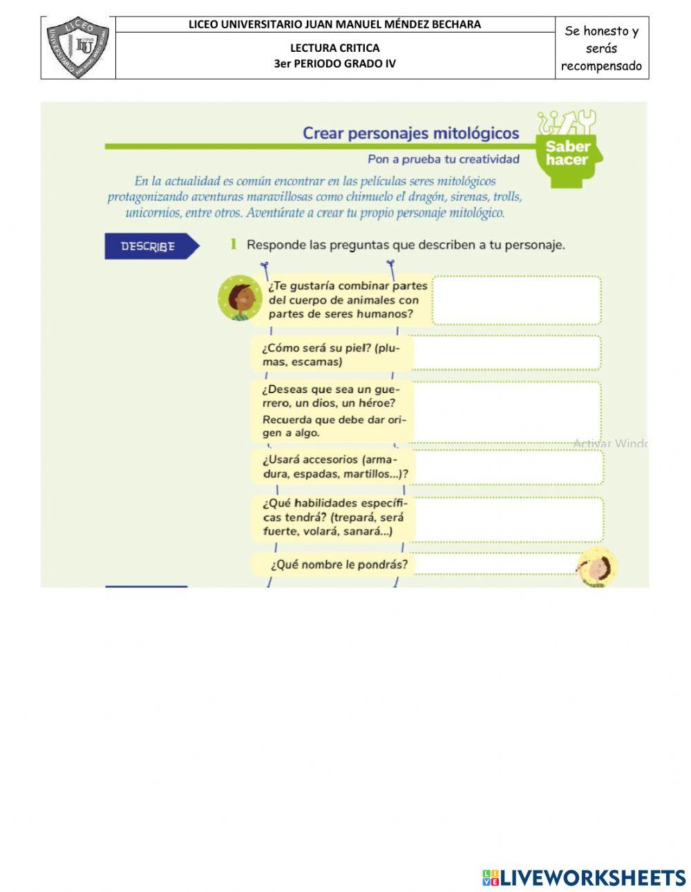 El mito activity for Grado 4 | Live Worksheets