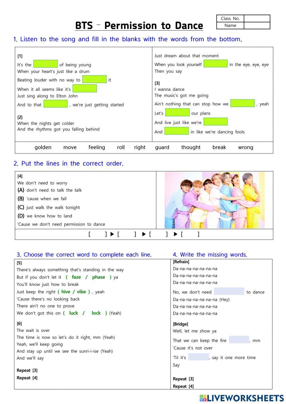 BTS 'Permission… | Free Interactive Worksheets | 1258832