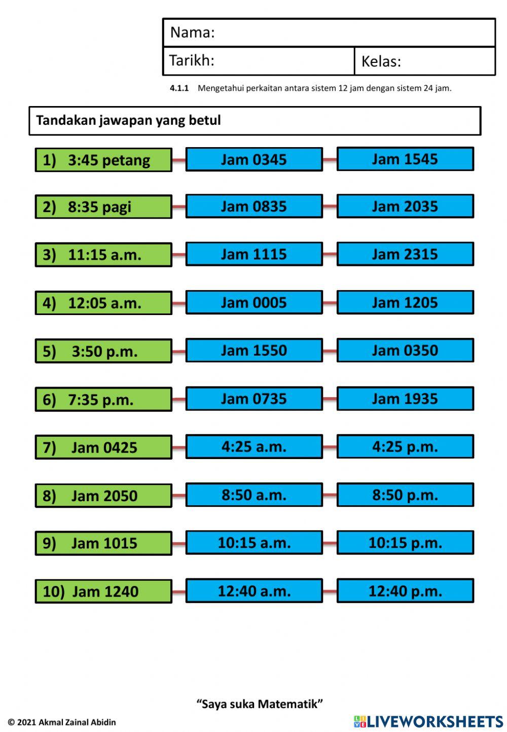 4.1.1 Mengetahui perkaitan antara sistem 12 jam dengan sistem 24 jam ...