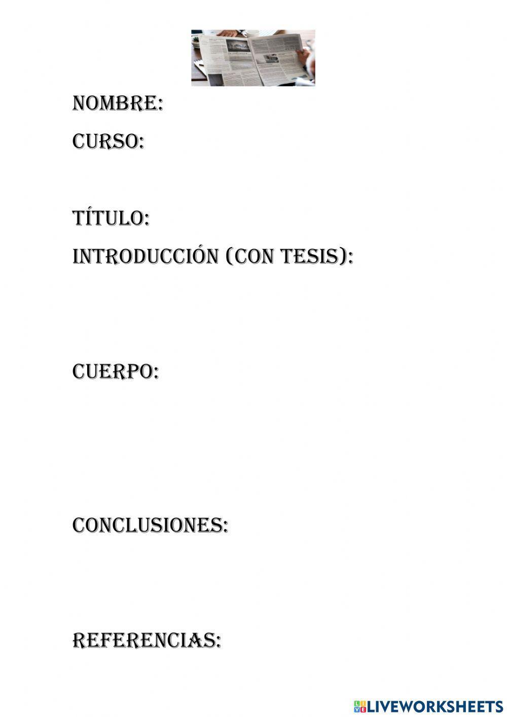 Estructura para artículo de opinión worksheet | Live Worksheets
