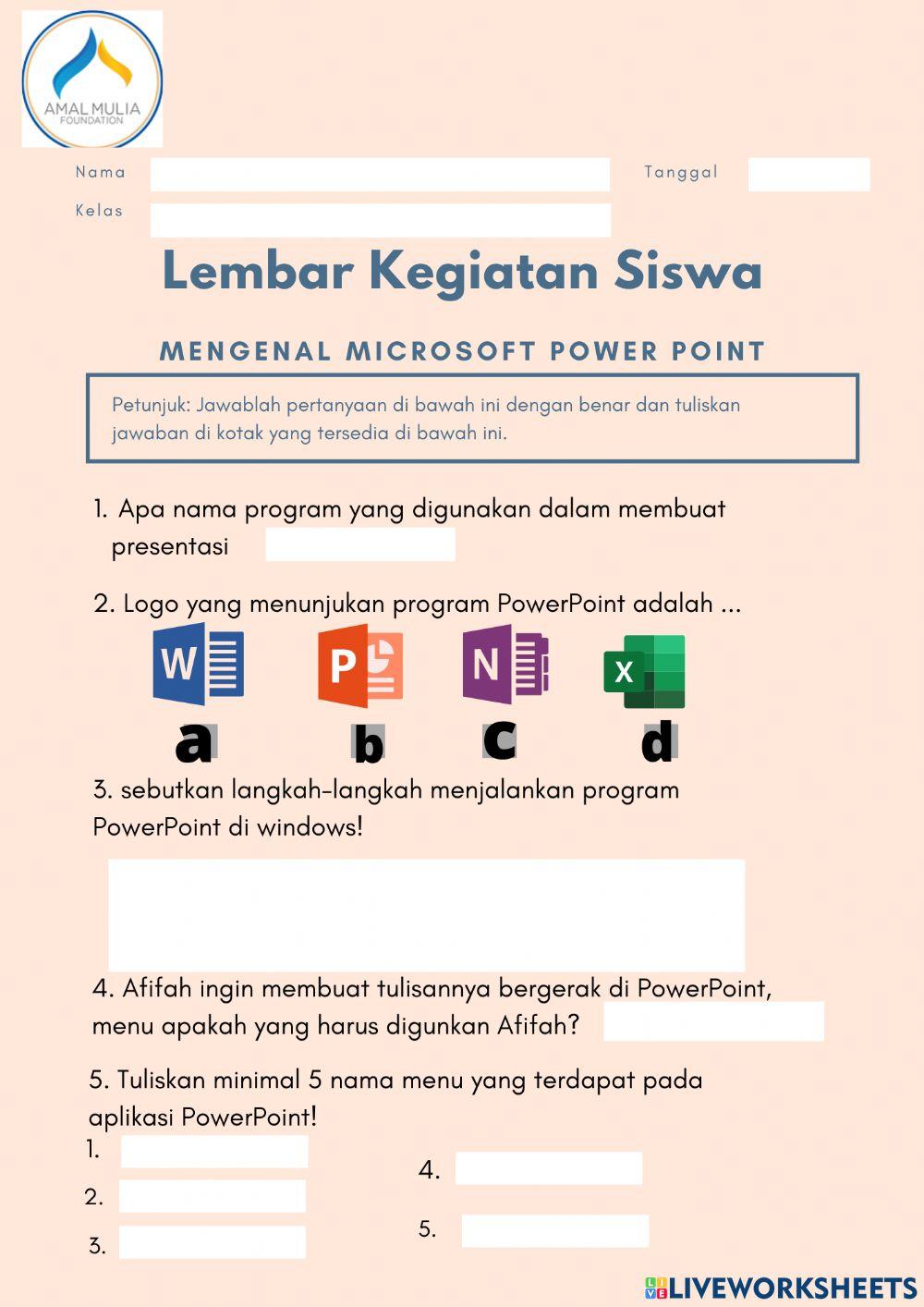 Mengenal Microsoft PowerPoint worksheet | Live Worksheets