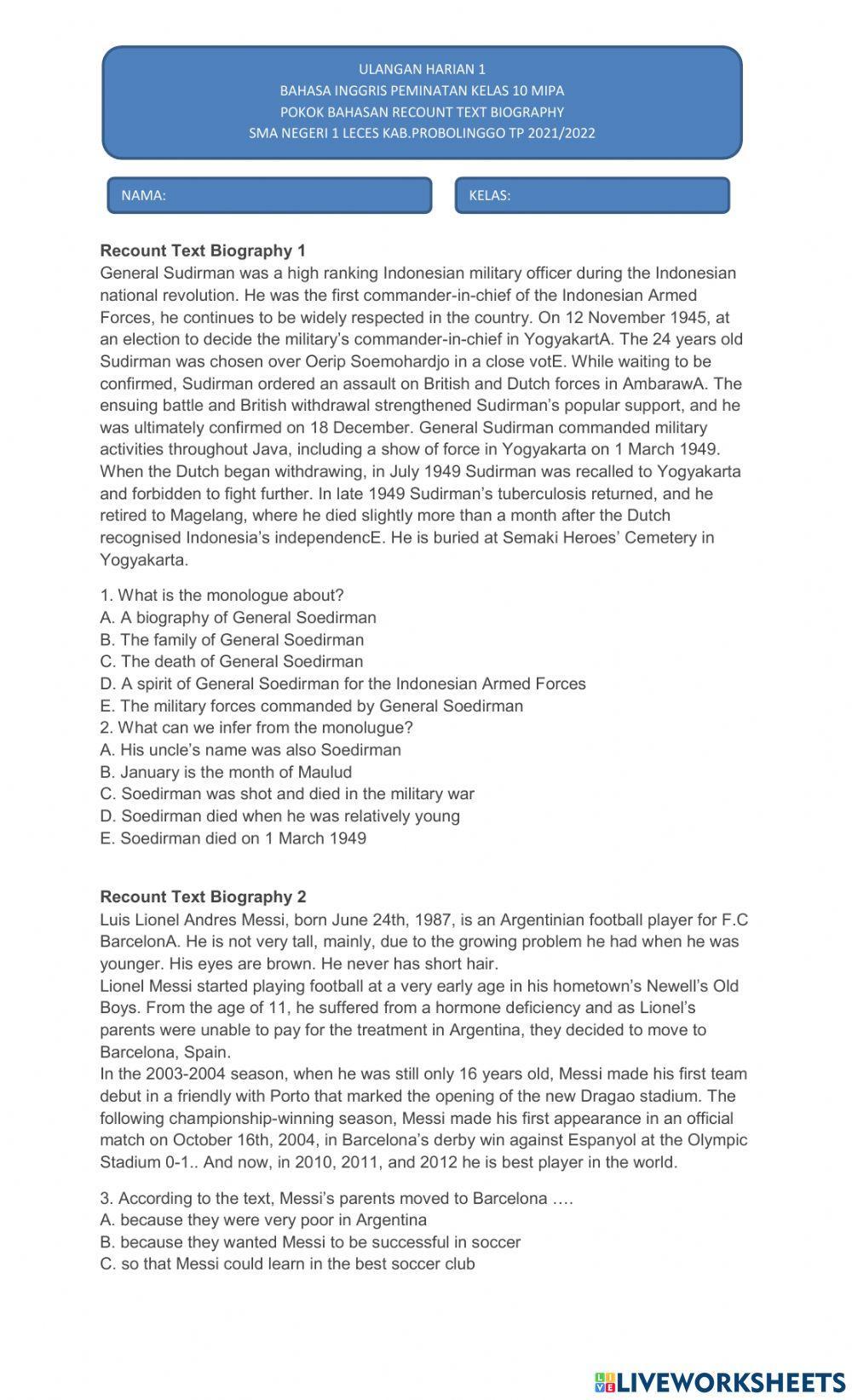 Recount Text Bi… | Free Interactive Worksheets | 1259982