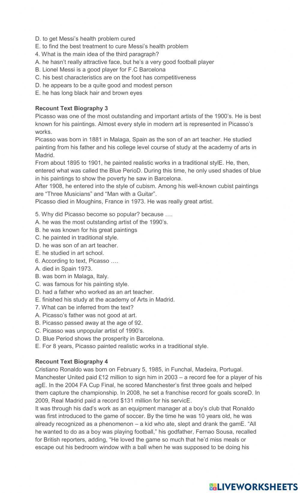 Recount Text Bi… | Free Interactive Worksheets | 1259982