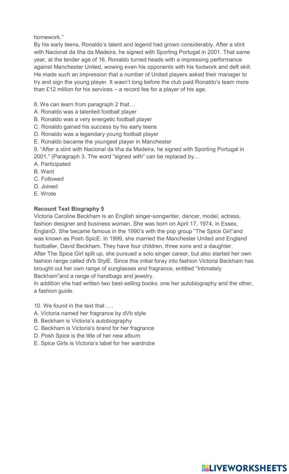 Recount Text Bi… | Free Interactive Worksheets | 1259982