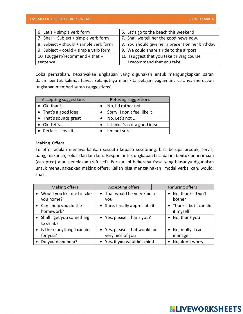 Expressing suggestions and offers-Class XI 3295126