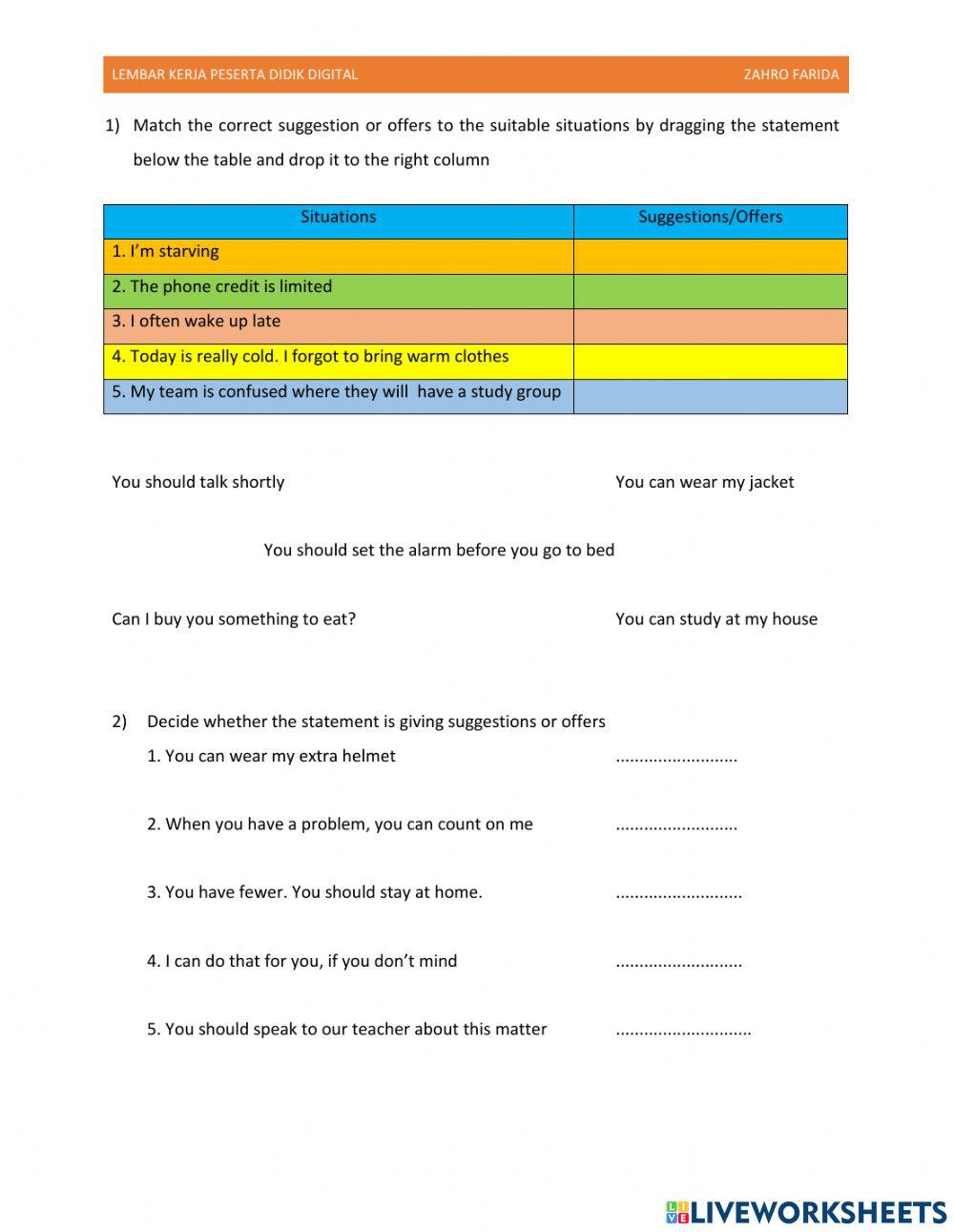 Expressing suggestions and offers-Class XI 3295126