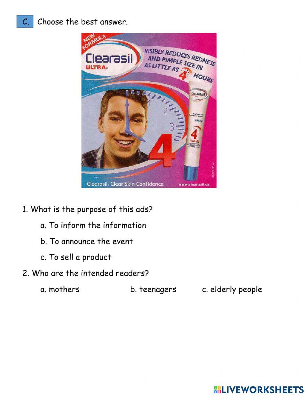 analyzing advertisement m.5 online exercise for | Live Worksheets