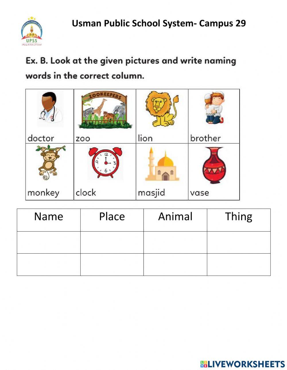 Naming words 3676251 | Nabiha Mashkoor | Live Worksheets