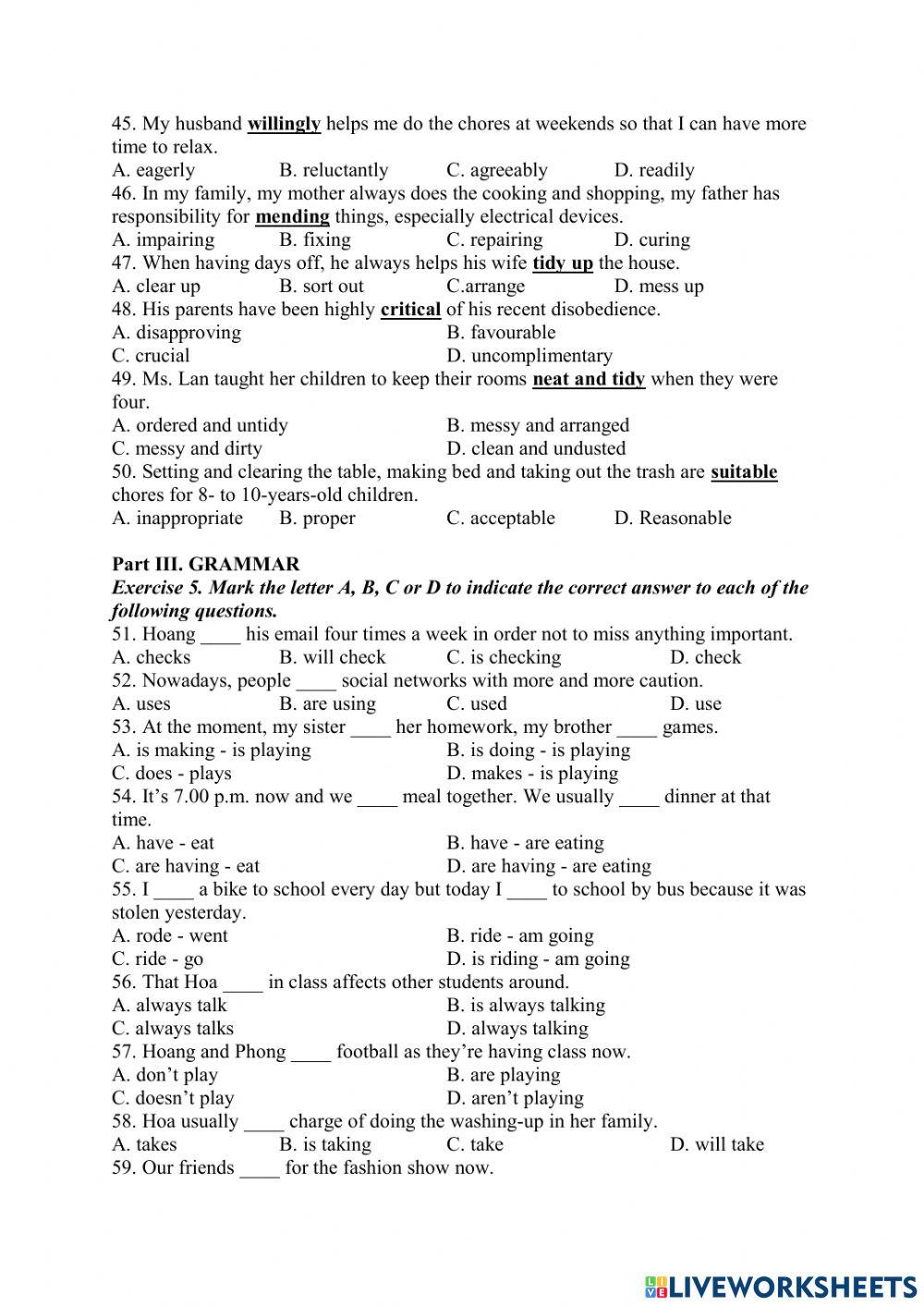 Grammar & vocab… | Free Interactive Worksheets | 1260446