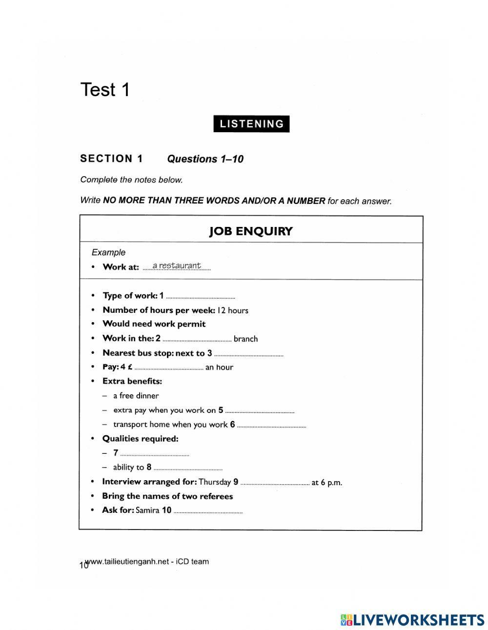 Listening IELTS | Free Interactive Worksheets | 1260451