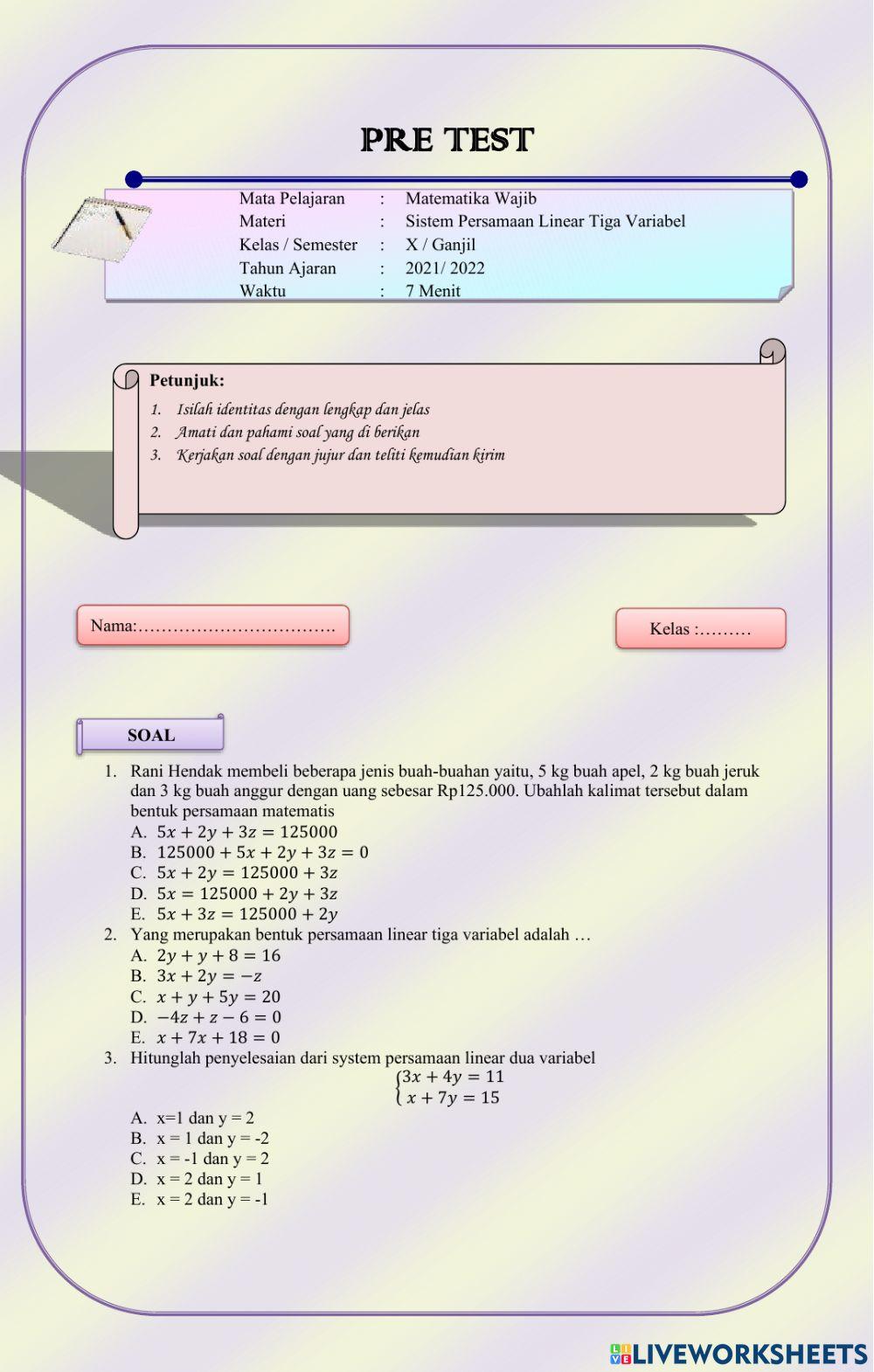 Pre tes spltv worksheet | Live Worksheets