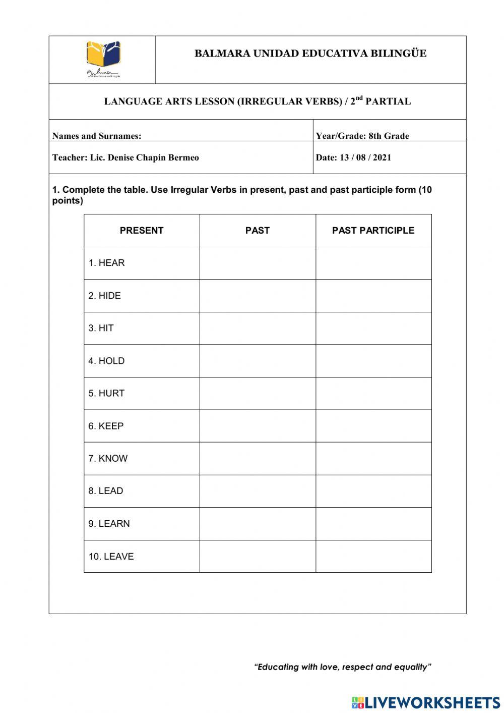 Irregular verbs online exercise for 7TH GRADE | Live Worksheets