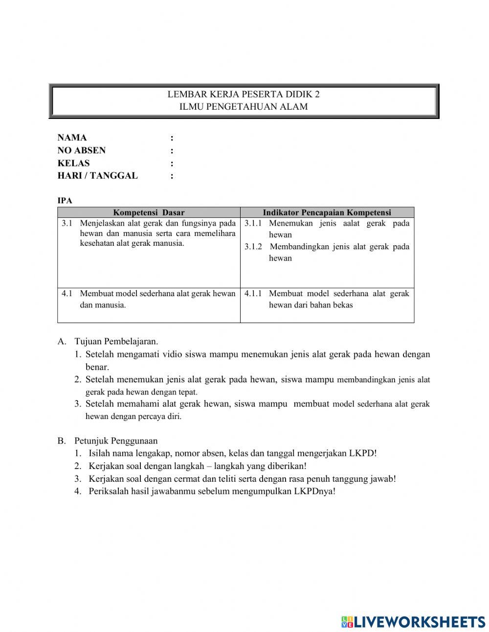 Lkpd 1 online exercise for 5 | Live Worksheets
