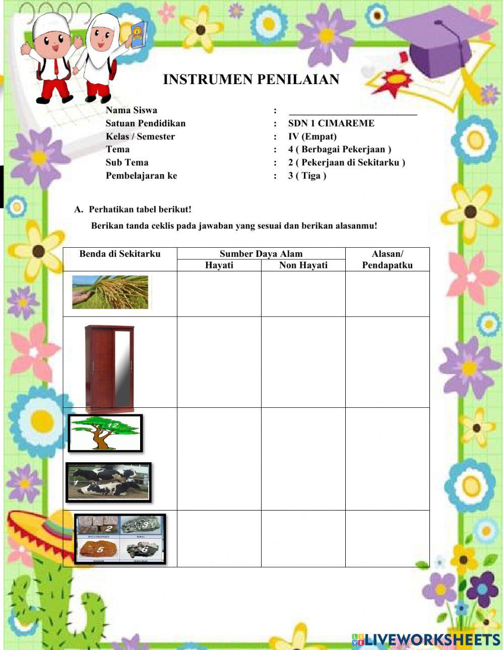 Lkpd instrumen penilaian worksheet | Live Worksheets