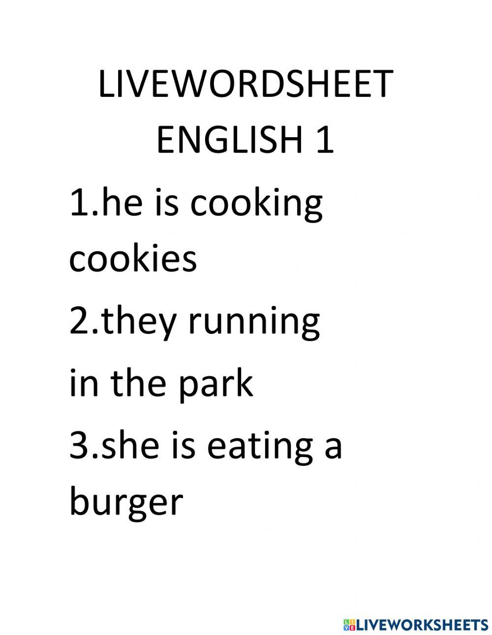 Liveworsheet english 1 worksheet | Live Worksheets