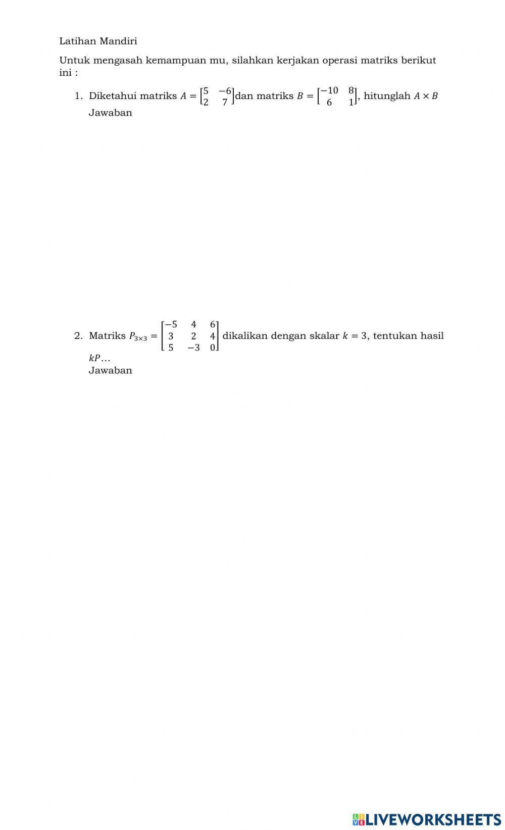 LKPD Matriks 3 worksheet | Live Worksheets